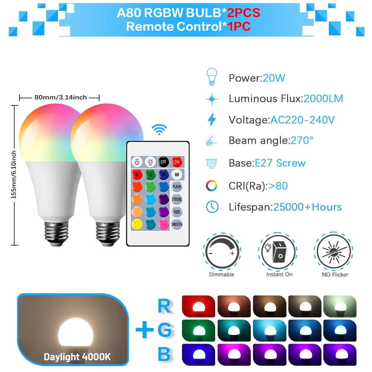 Gatetop RGB светодиодная лампа 2 штуки