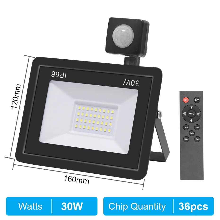 220 В светодиодный прожектор-отражатель 10 Вт 20 Вт 30 Вт 50 Вт 100 Вт PIR датчик движения прожектор пульт дистанционного управления для наружного освещения