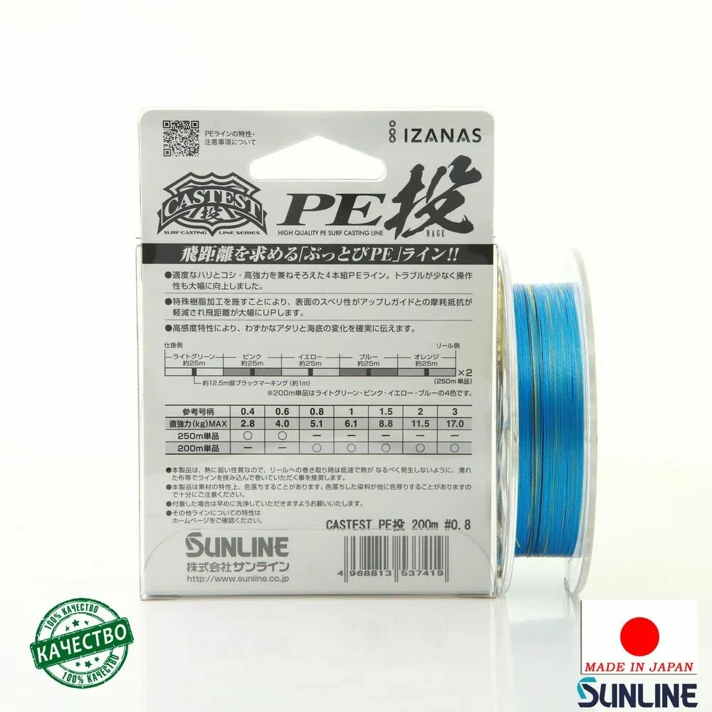 Леска плетеная SUPER CAST PE NAGE II (шнур) 200M #0.8/12LB