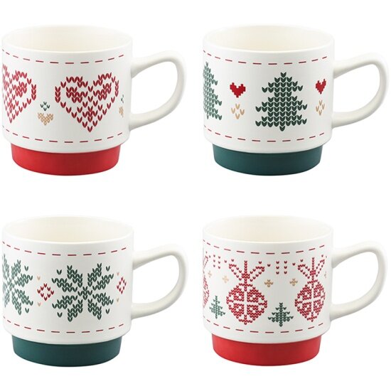 Набор из четырех кружек Tkano Knitted tale из коллекции New Year Essential, 380 мл, TK25-NY_CU0001