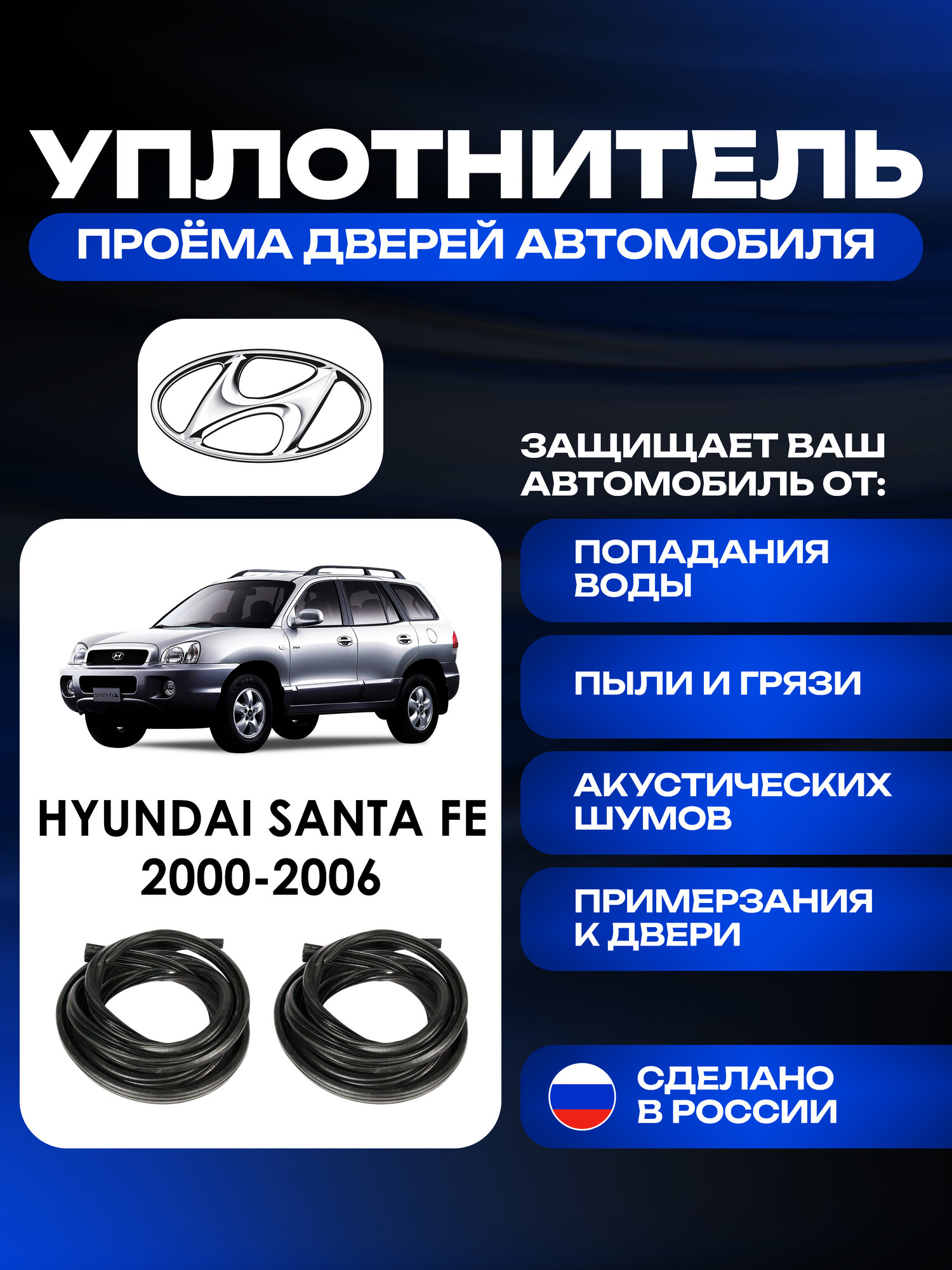 Уплотнитель (резинка) проёма передней двери (2 ШТ.) Hyundai Santa Fe I (2000-2006) / Хендай Санта Фе 1 поколение