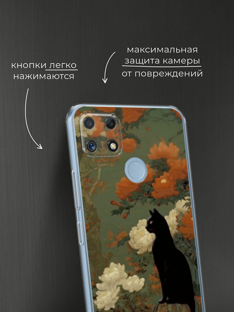 Чехол на Realme C25/C25s / Реалми С25/C25s с принтом Black cat — фото 1