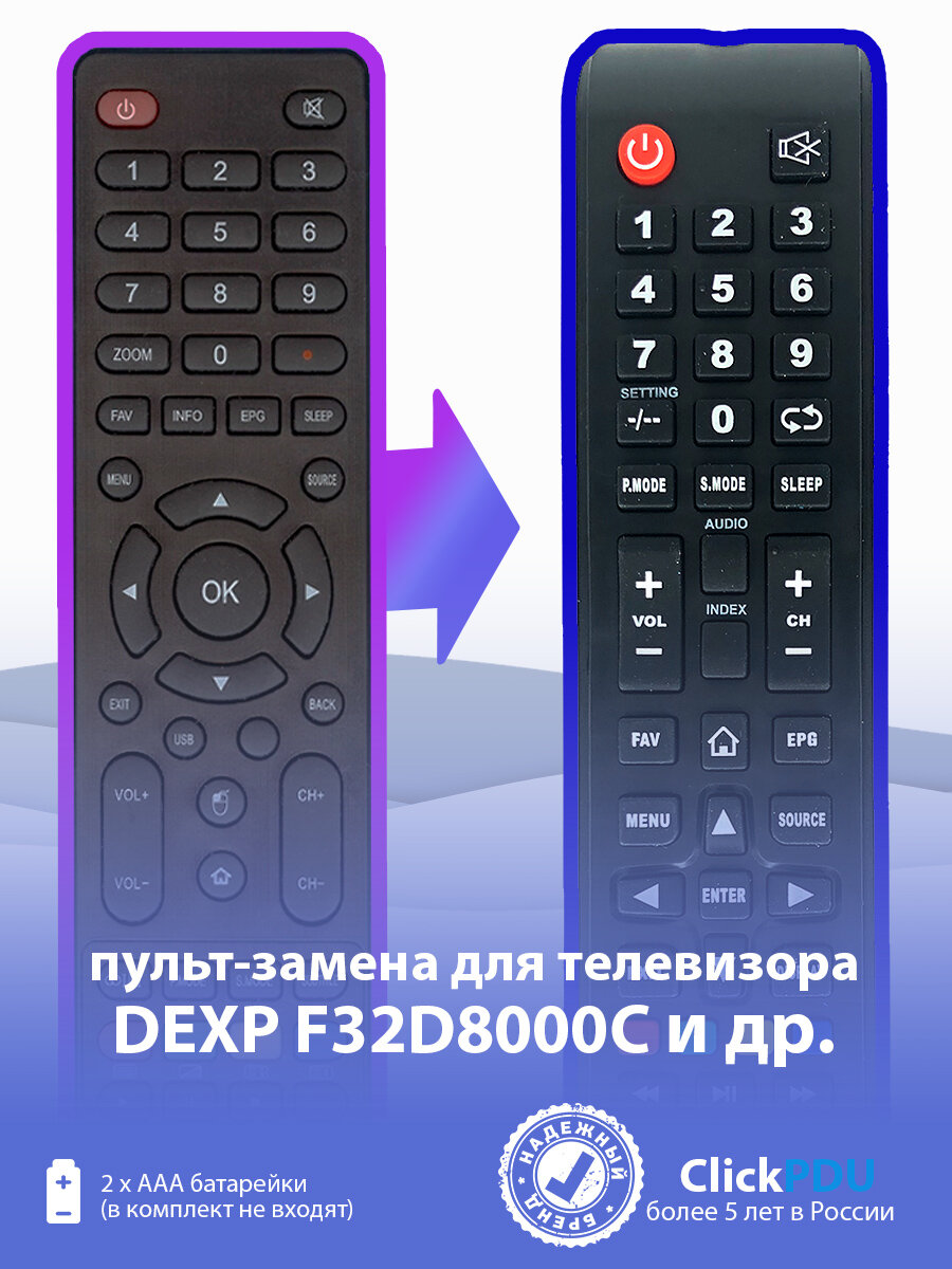 Пульт для телевизора Dexp F32D8000C и других