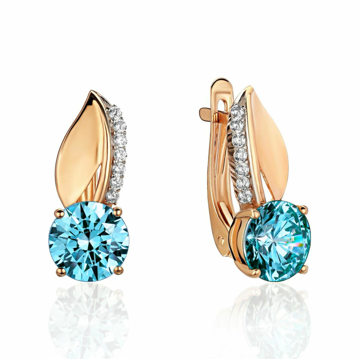 Серьги, красное золото, 585 проба, фианит, топаз