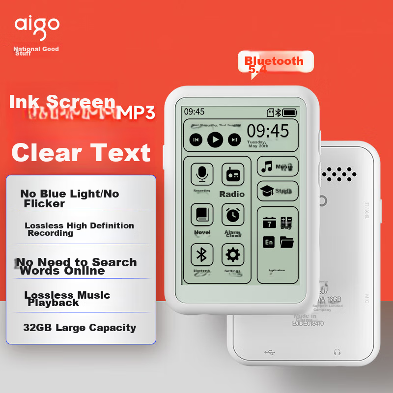 Цифрровой плеер Aigo E-Ink Screen MP3/MP4 Player, Bluetooth 5.4, White 807, 32GB