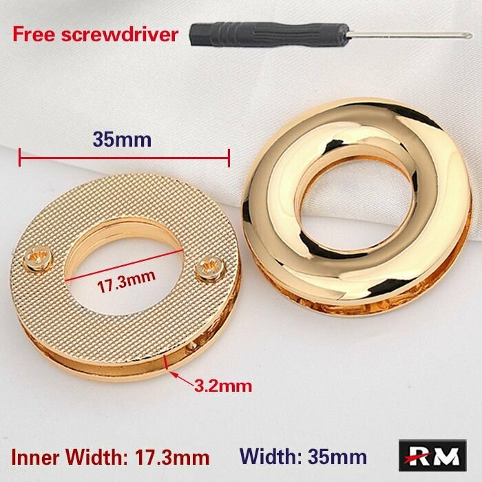 Люверсы с винтом золотые 35 мм, 2 шт, декоративные заклёпки для сумок, одежды, обуви и головных уборов, универсальная застежка-люверс из сплава