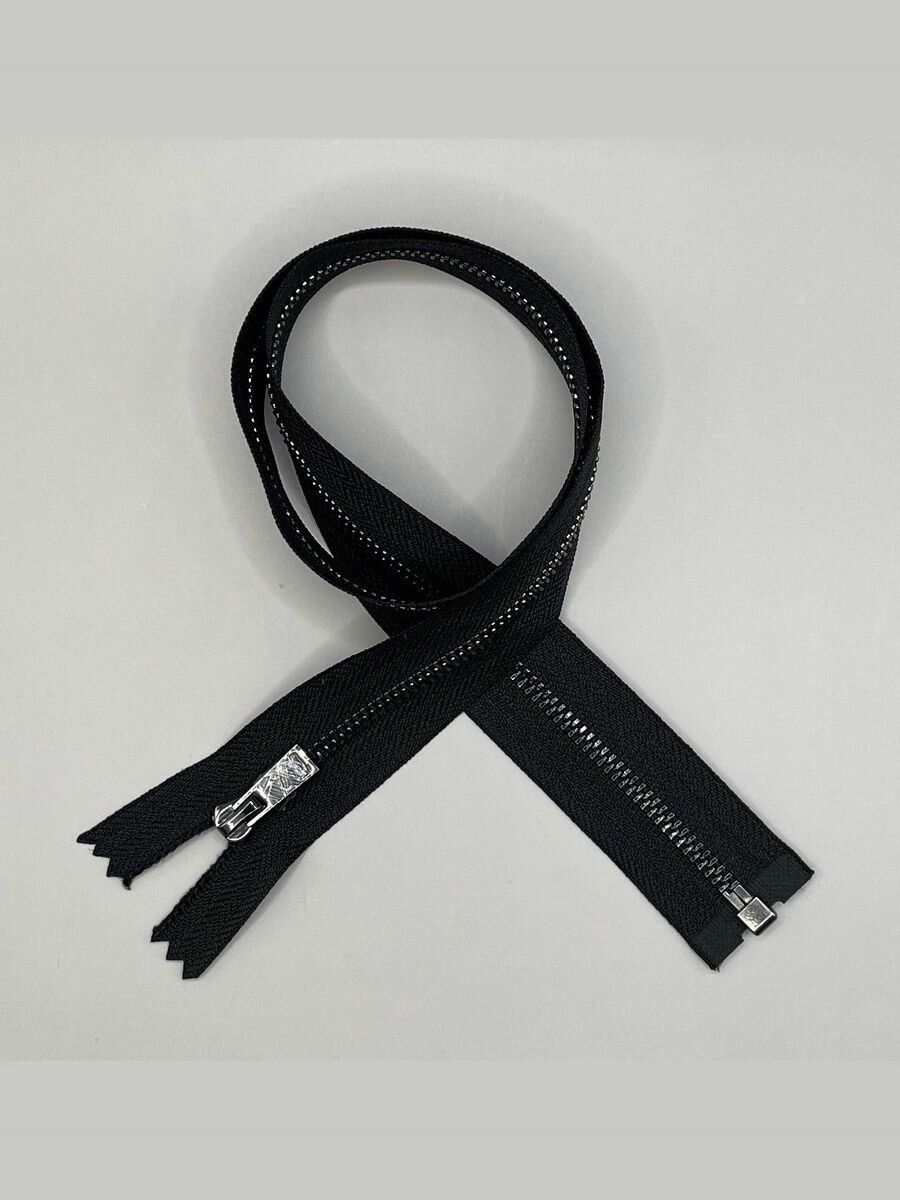 Молния металл,60см, тип 3, черный, зубья темный металл,1 замок. Италия.1шт.