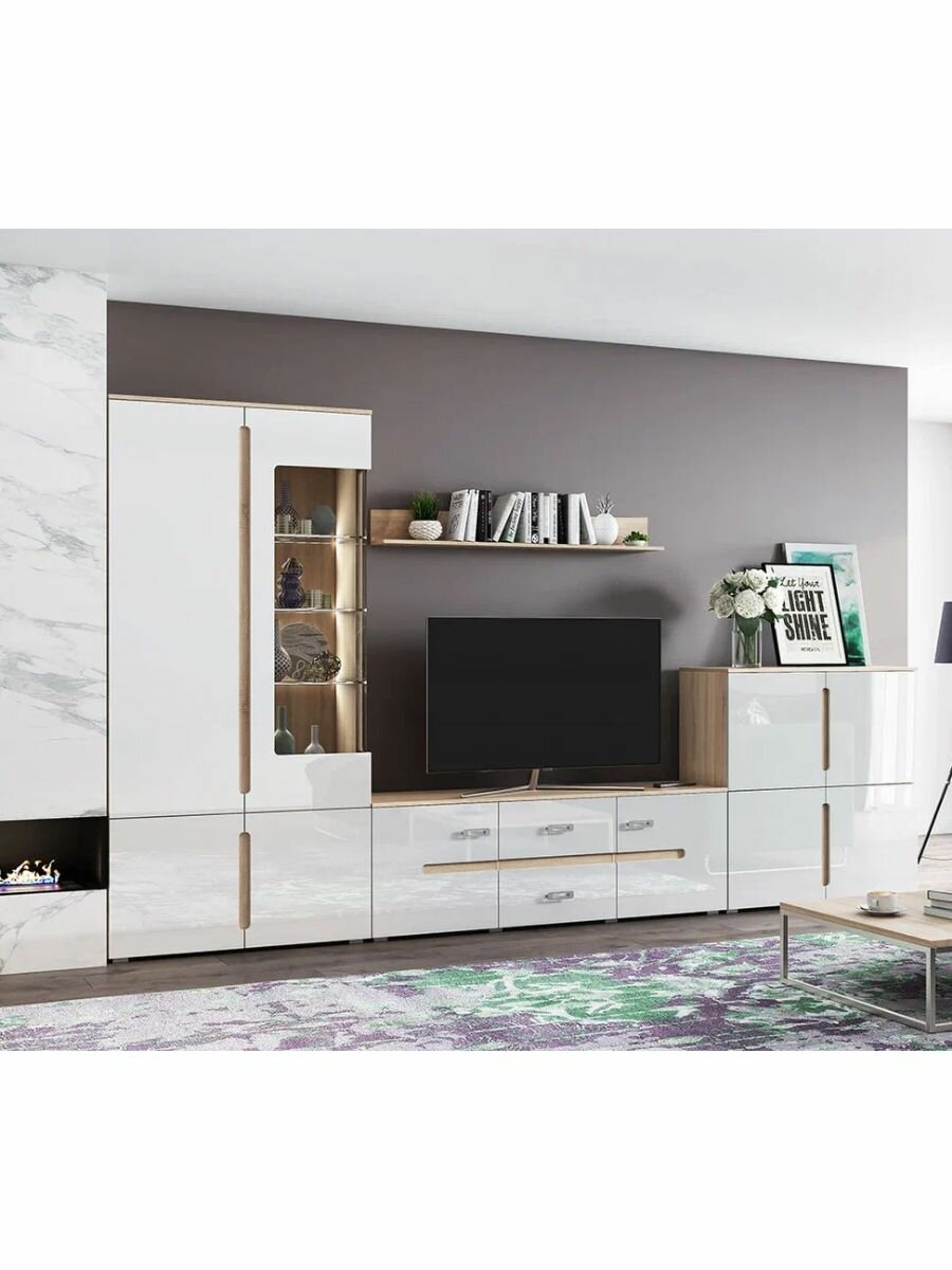 Гостиная Ким Вариант №1 3600х2060х424, Дуб сонома/Белый глянец, МИФ