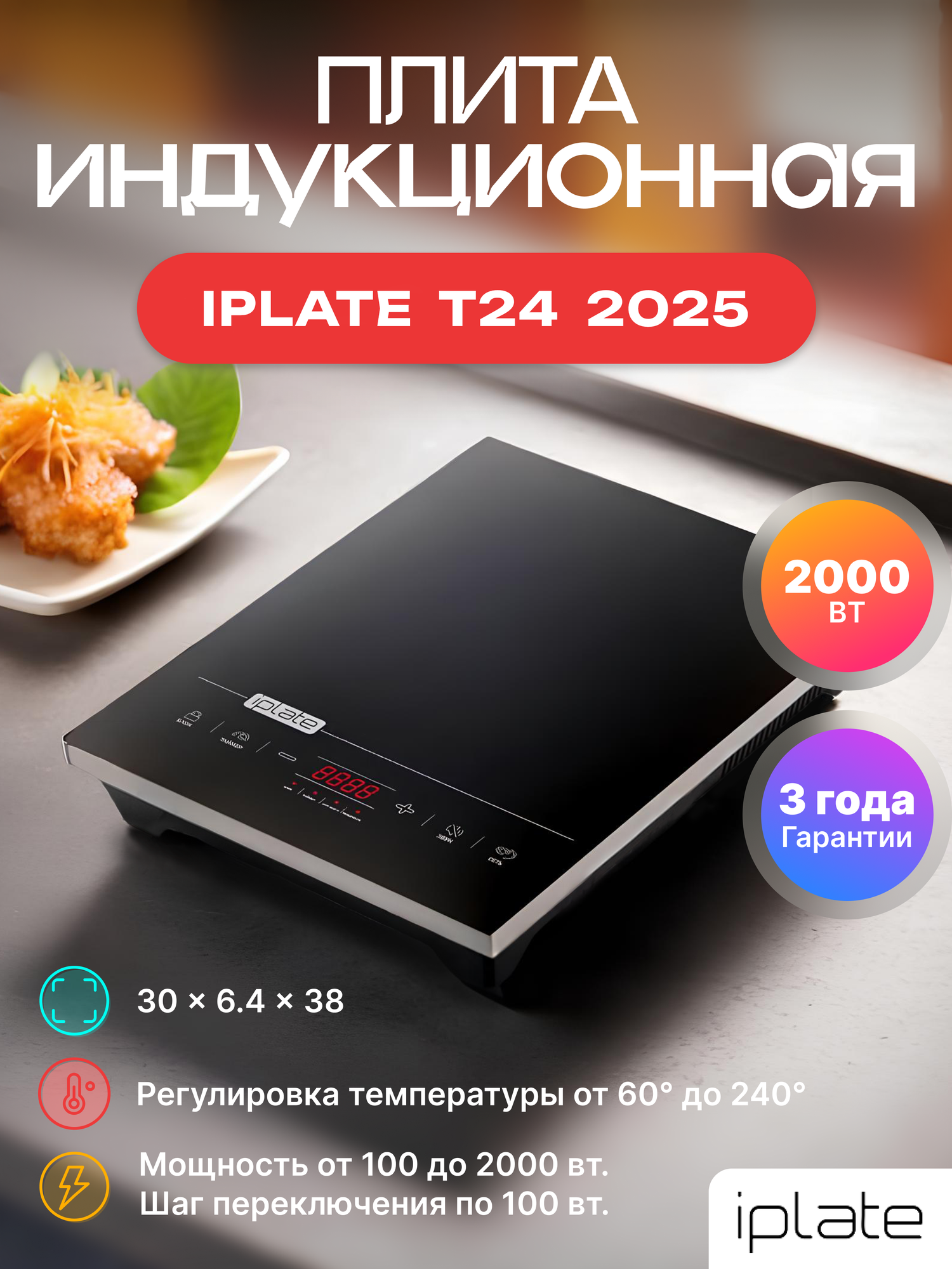 Индукционная плита Iplate YZ-T24, сенсорное управление, черная