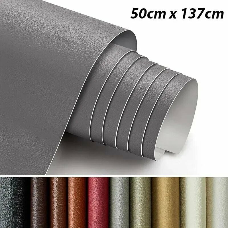 Самоклеящаяся кожаная заплата 50х137см для ремонта кожи мебели, дивана, автокресла (темно-серая)ещё