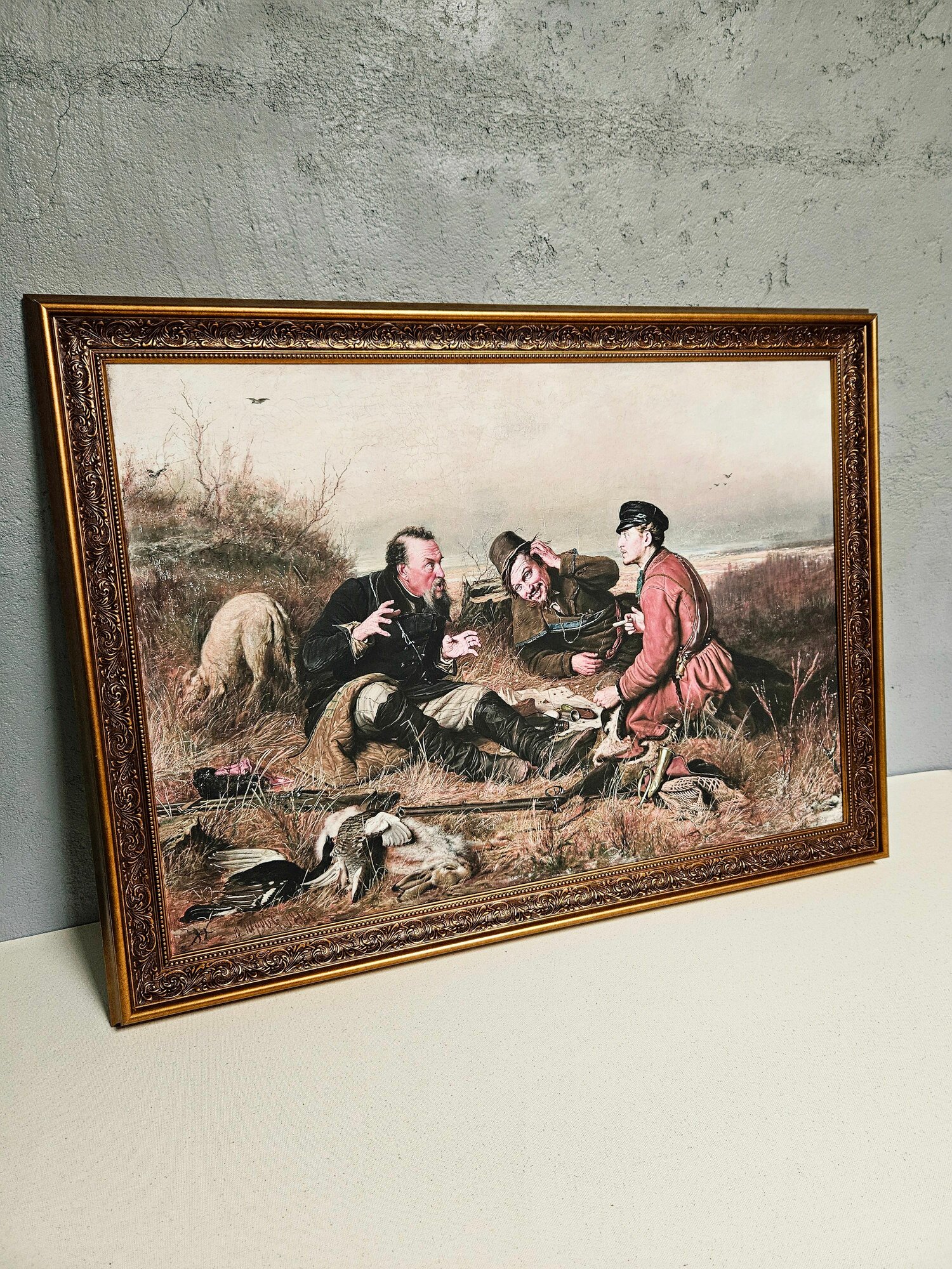 Картина в раме "Василий Перов - Охотники на привале" репродукция, 51х71 см