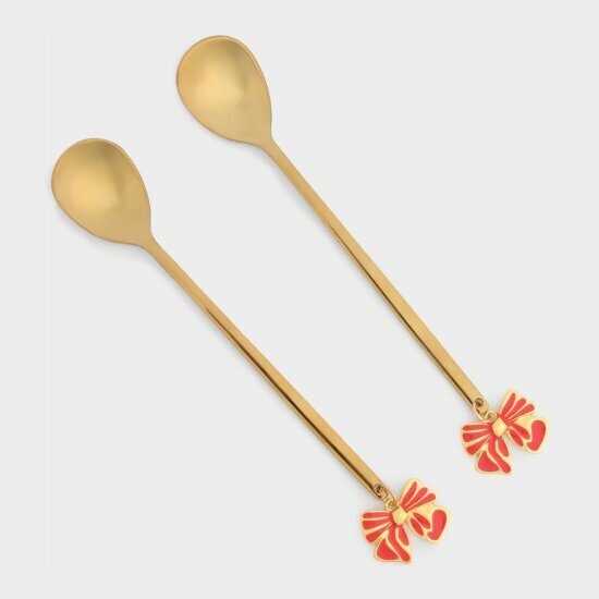 Ложка десертная Anna Lafarg New year Бант 2 шт, 15 см, сталь, золотистый (ANLAF-QFS-12)