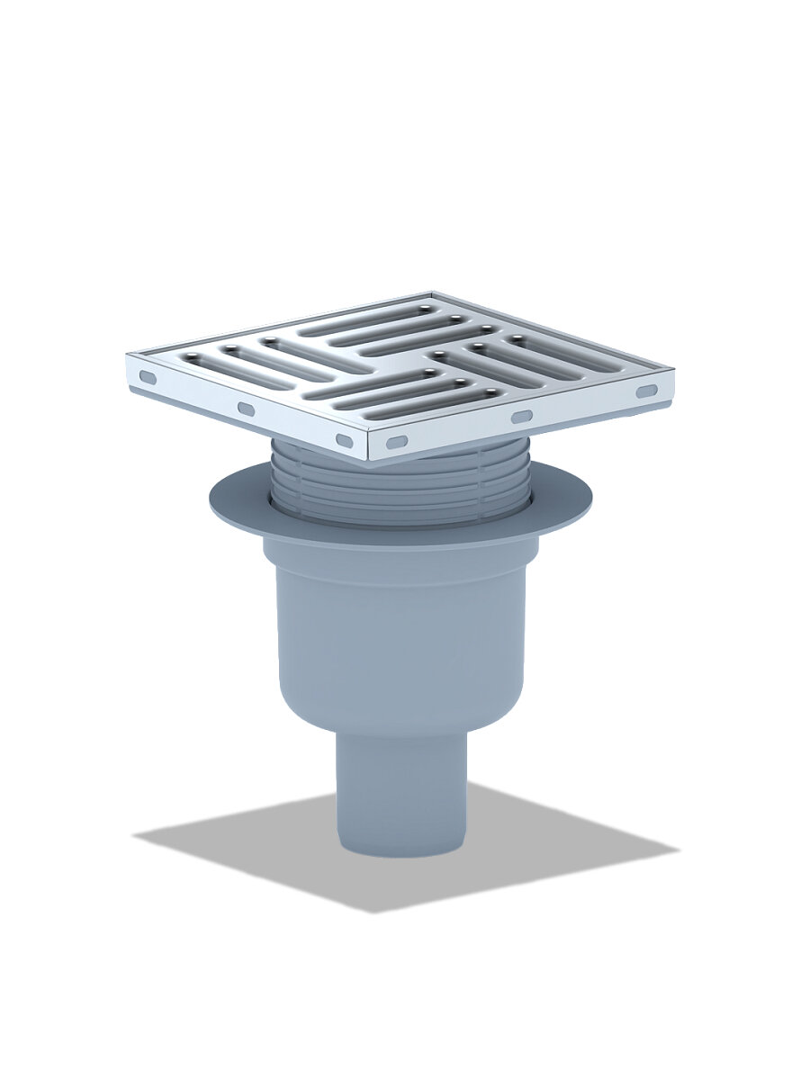 Трап АНИ Пласт 150х150/50мм, вертикальный, регулируемый, гидрозатвор, решетка нержавеющая сталь (TA5712)