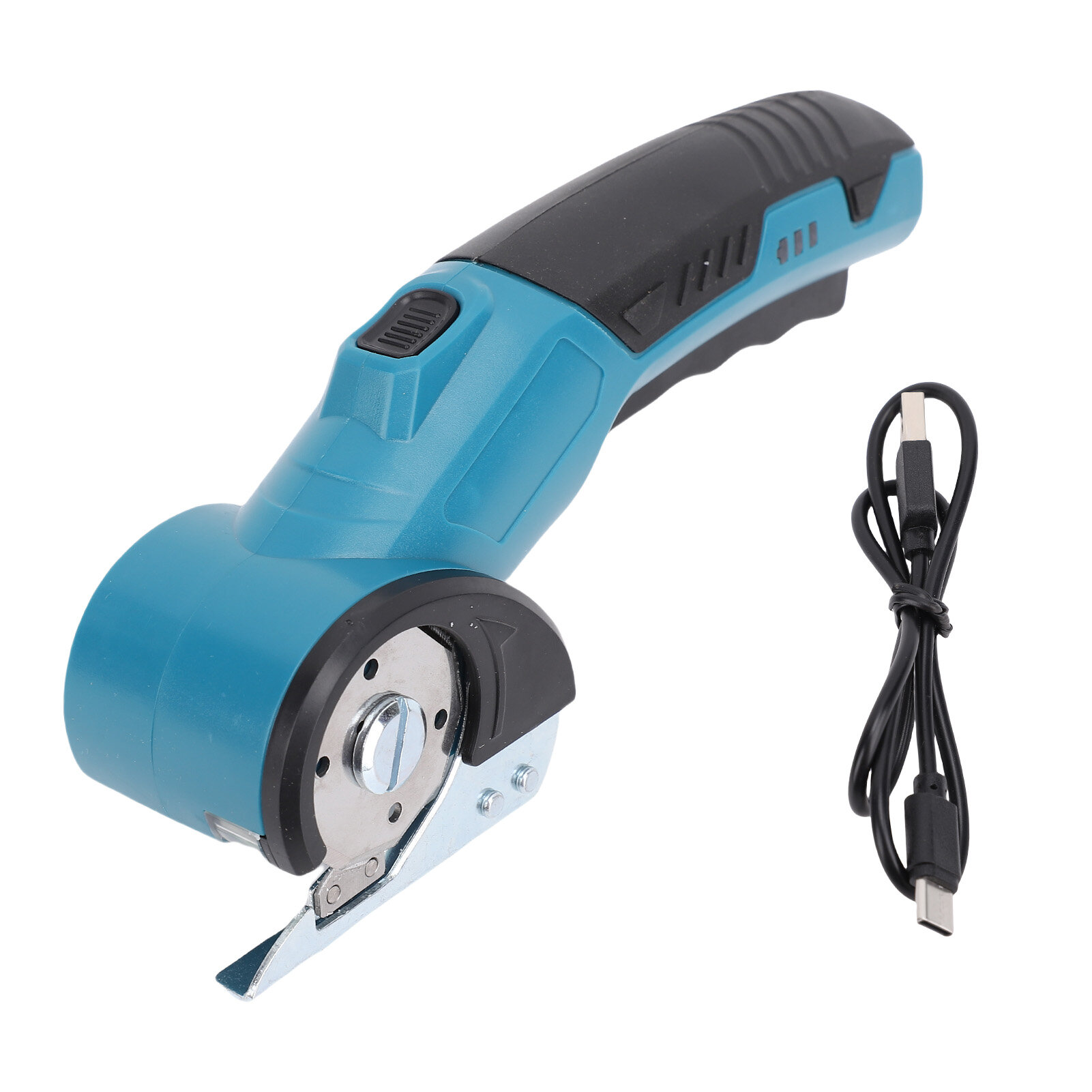 Беспроводные электрические ножницы для резки картона, ковров и кожи. Мощный вращающийся нож, низкий уровень шума, быстрая работа, светодиодная подсветка, синий цвет.