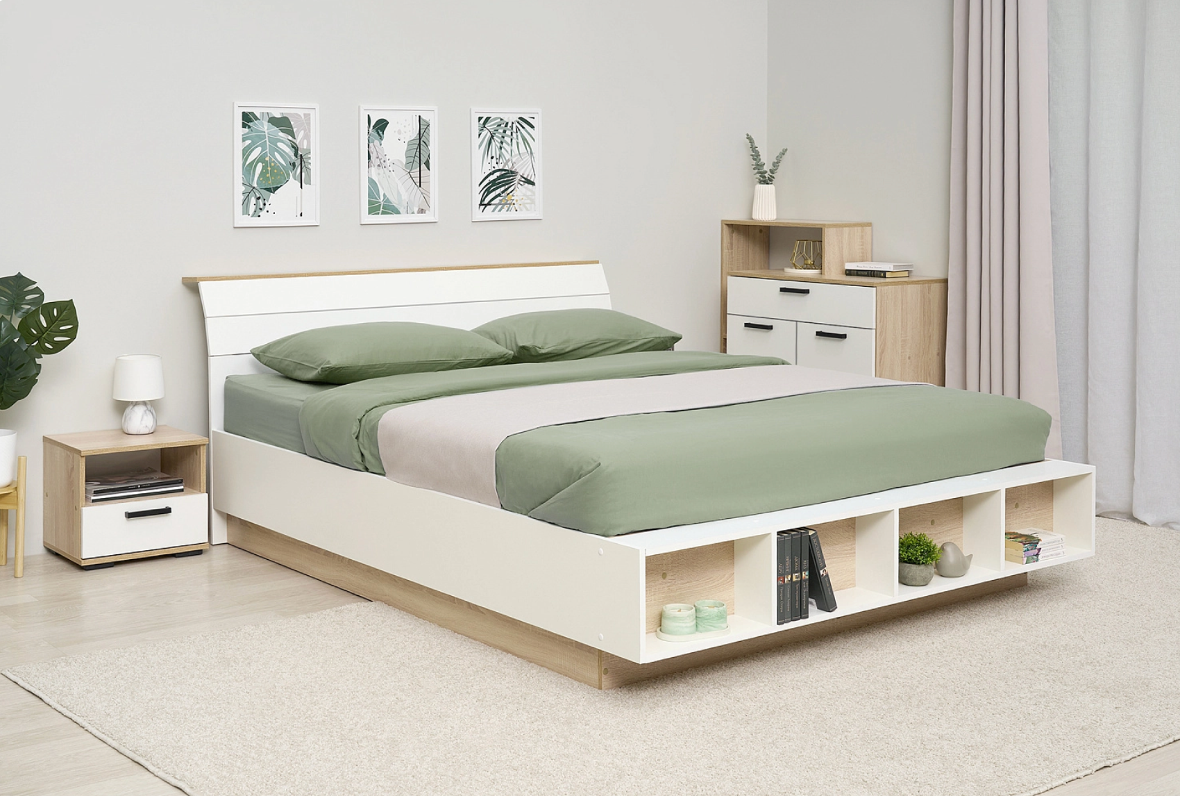 Кровать двуспальная 140х200 Санса КР-01, цвет белый/дуб сонома