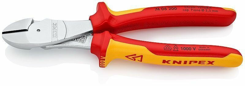 Бокорезы KNIPEX особо мощные VDE, 200 мм, хром, 2-комп диэлектрические ручки
