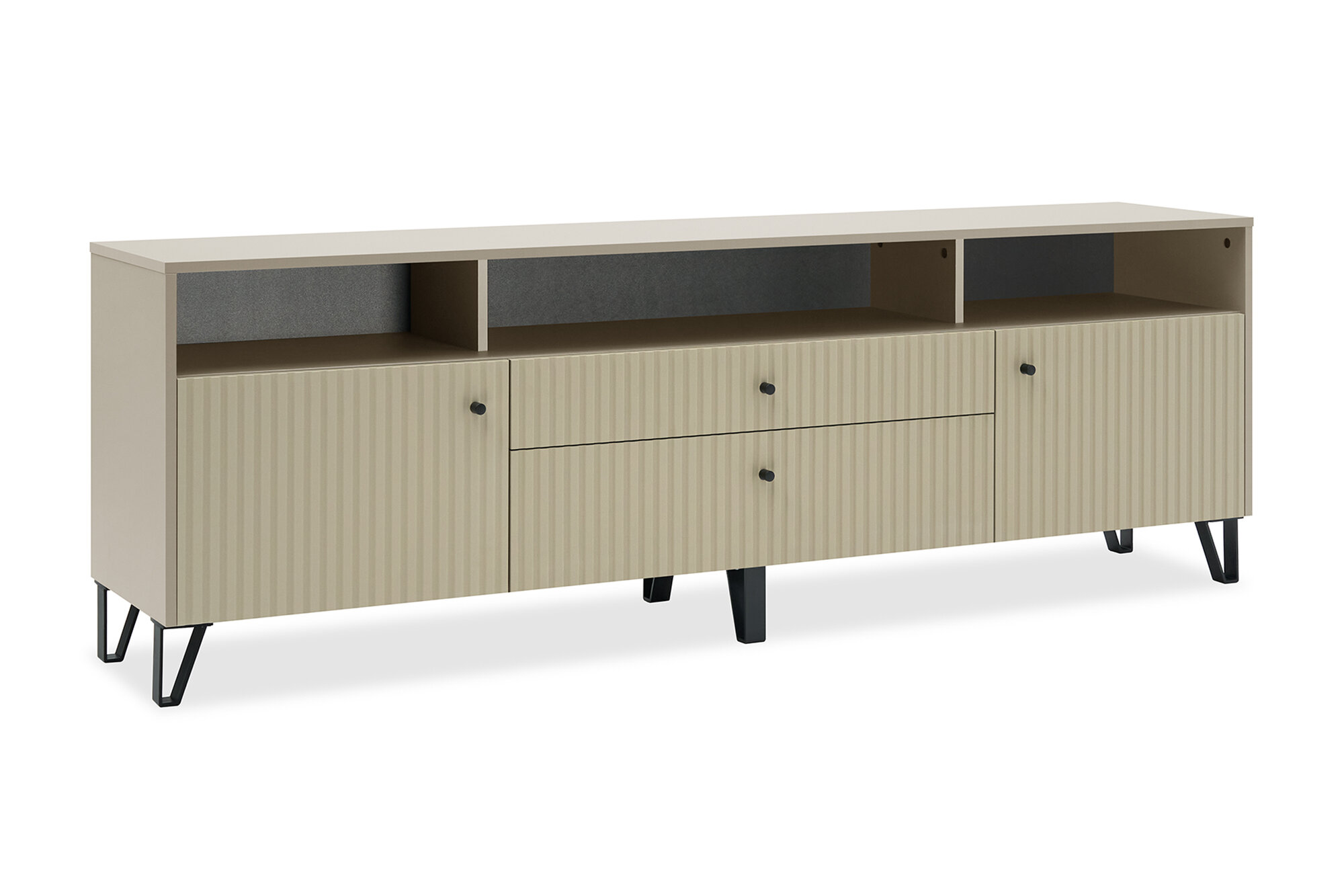 Тумба под телевизор напольная Нонтон Оливия, 200x42x66 см, глиняный серый / шарли мокко