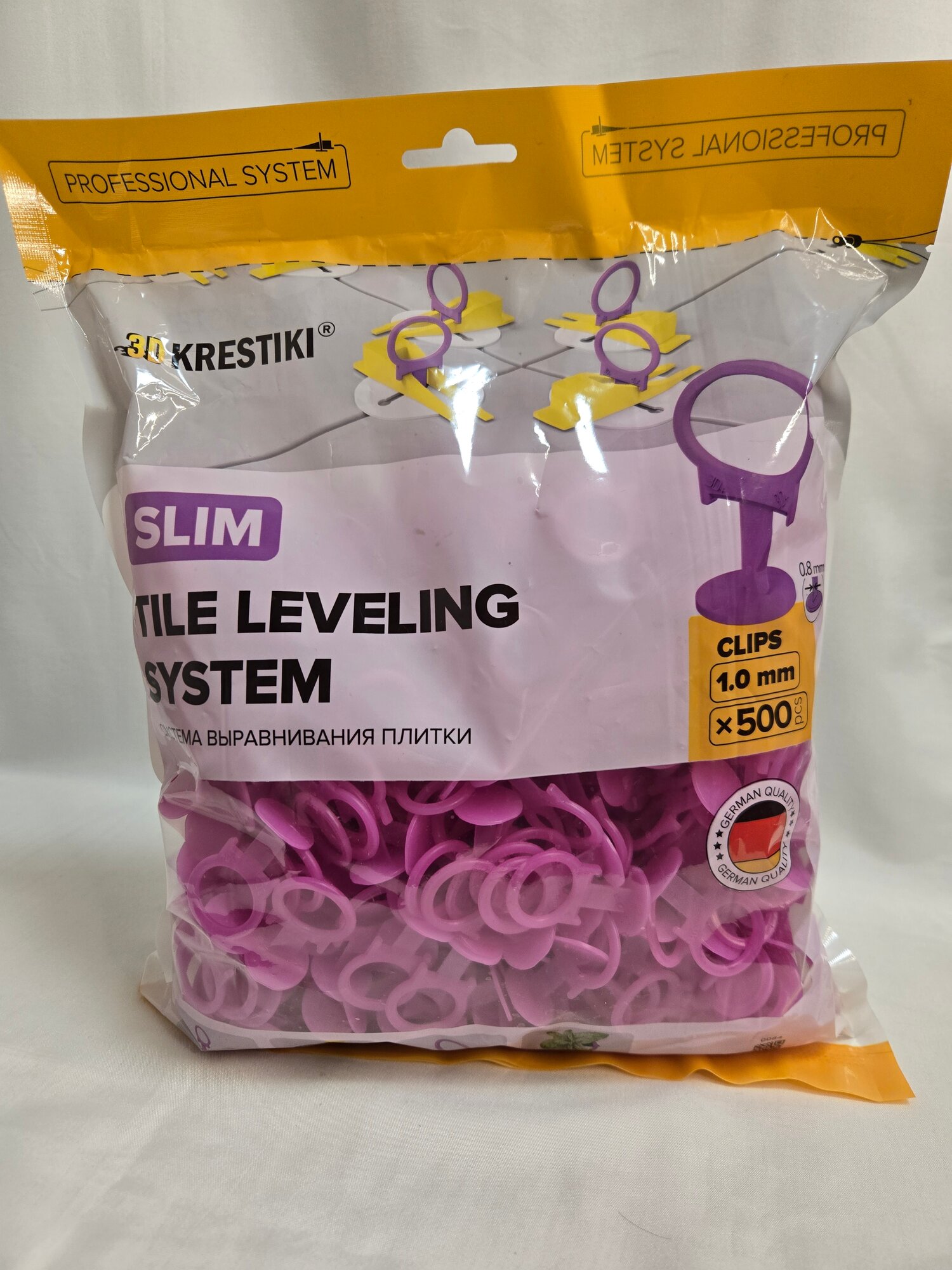 Система Выравнивания Плитки (СВП) 3D крестики - зажим Slim 1мм, 500шт