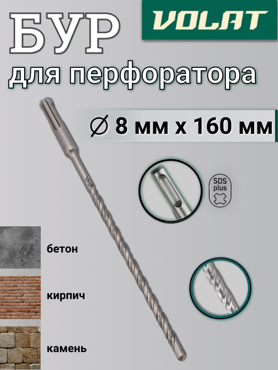 Бур 8х160мм sds-plus Волат