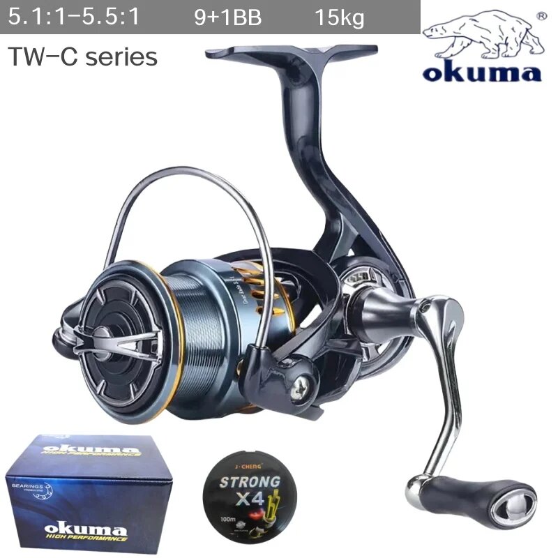 Безынерционная катушка Okuma TWC, 5.5:1, 15кг 4000 серия