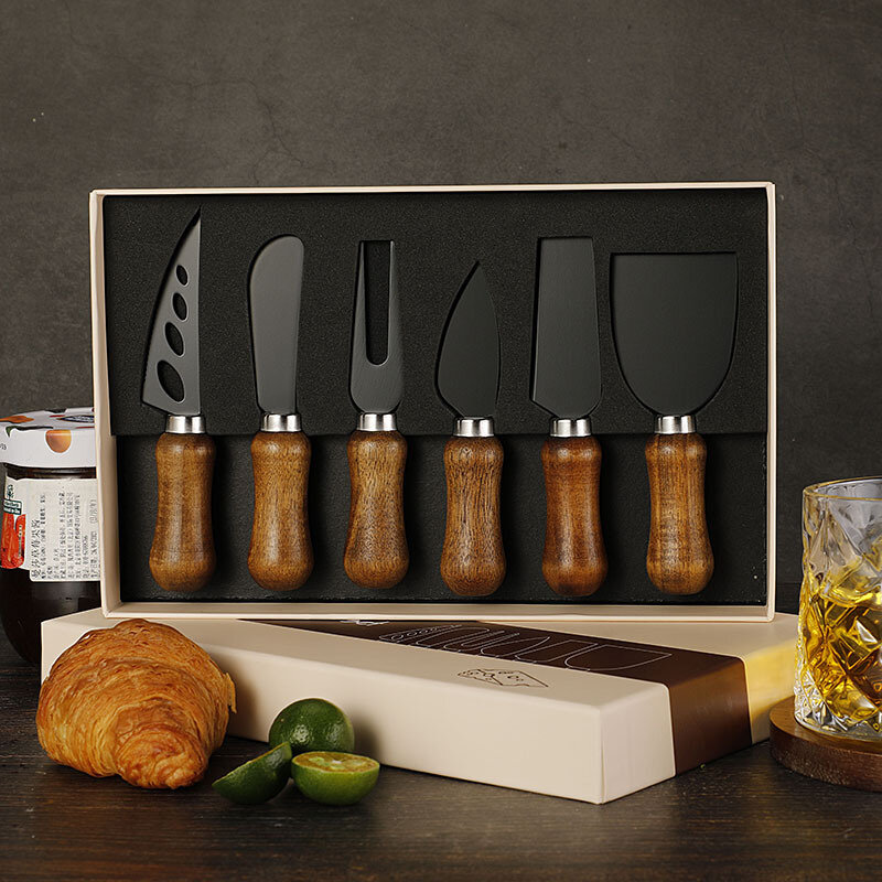 Набор ножей для сыра из нержавеющей стали с ручкой из акации, нож для джема и масла, лопатка, подарочная коробка, набор ножей и вилок для сыра