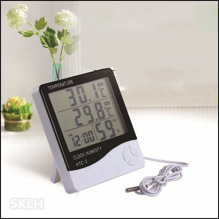 Домашняя метеостанция HTC-2/ Погодная станция с выносным датчиком/ Электронный Термометр-гигрометр +электронный часы-будильник и влажность воздуха/Комнатный и уличный термометр
