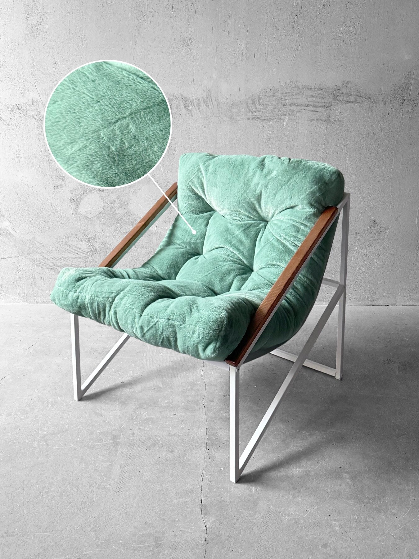 Кресло для отдыха Лофтовик Слэш ++ Мех мятный, Белый металл