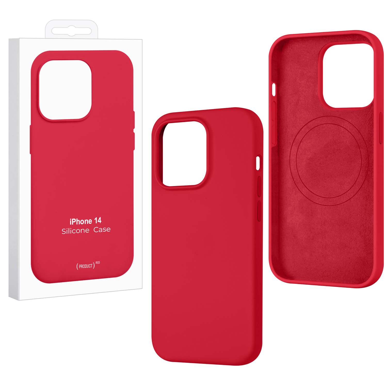 Чехол для iPhone 14 Silicon Case Red, анимация NFC, поддержка беспроводной зарядки, красный