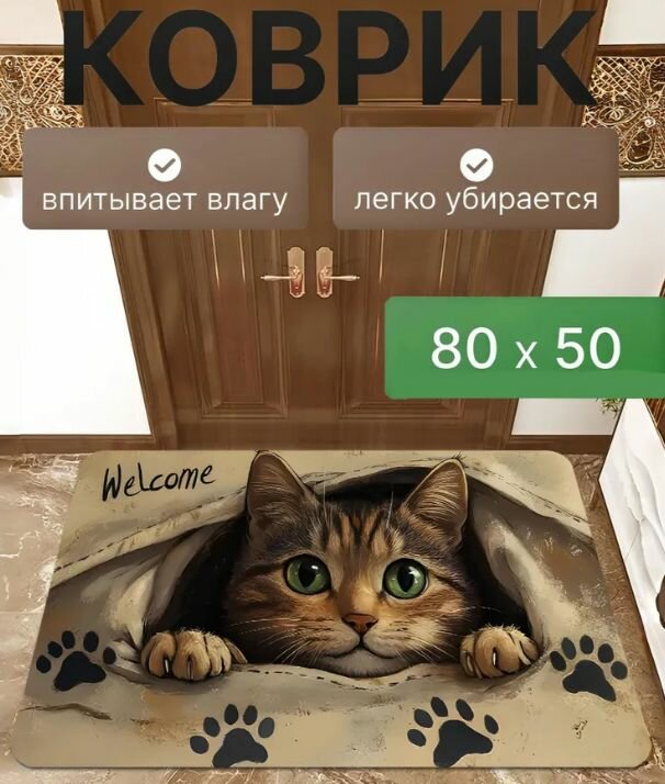 Коврик придверный 50х80 см в прихожую с надписью WELCOME, Аграба
