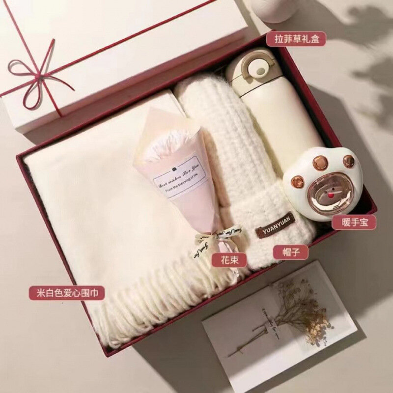 Шарф для женщин, зимний подарок на день рождения для подруги, практичный утеплитель для шеи, набор из трех предметов, новая подарочная коробка