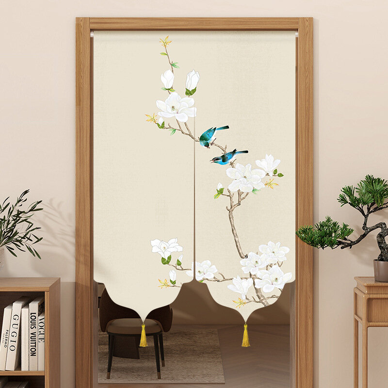 Занавеска для двери, перегородка, входная, полутиповая, без сверления, новый китайский стиль, для спальни, домашняя, новая модель 2025 года, противомоскитная, блокирующая занавеска