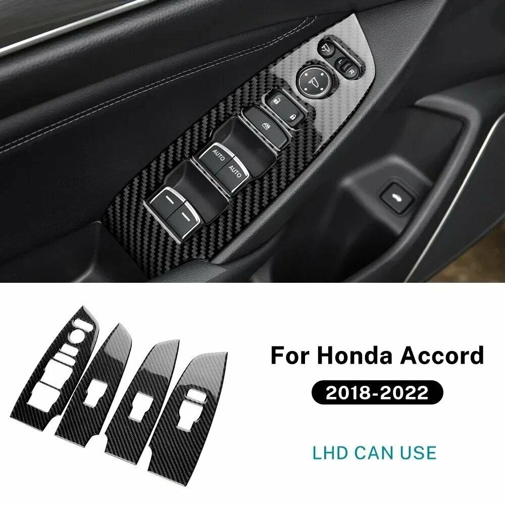 Настоящая мягкая углеродная панель для кнопки подъема окна автомобиля Honda Accord 10-го поколения 2018 2019 2020 2021 2022 LHD, наклейка аксессуары.