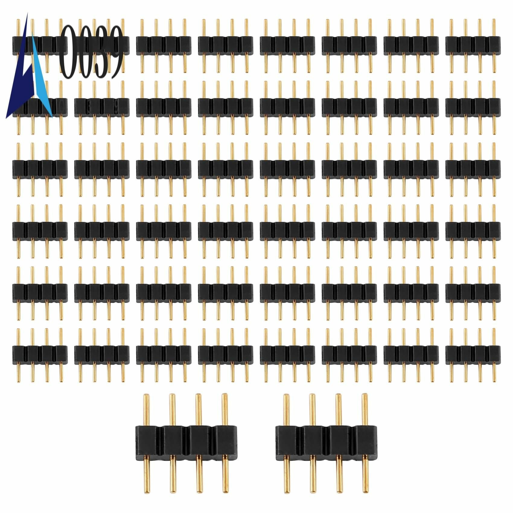 4-контактный разъем для светодиодной ленты RGB 3528/5050, набор 50 шт. — штекерный коннектор без пайки, черный!