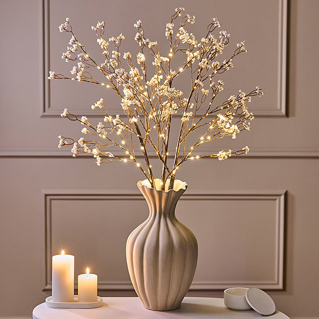 Светящаяся ветка Гипсофила Grasmer 100 см, 45 экстра теплых белых LED ламп, таймер, на батарейках, IP44, Edelman, 1171399