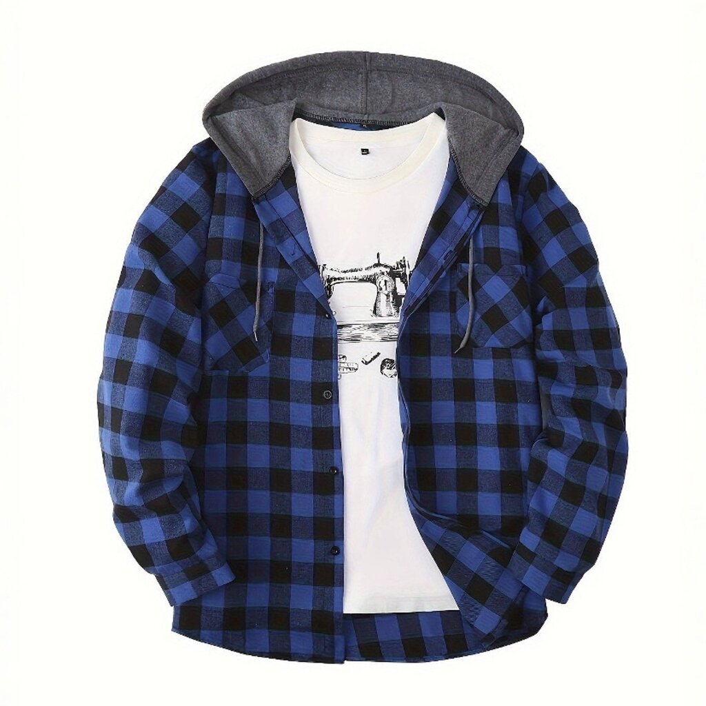 Мужская толстовка в Нью-Йоркскую клетку-Синий-S