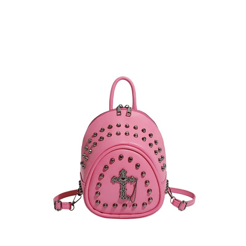 Женский рюкзак с крестообразным дизайном 2025 года, небольшой готический рюкзак с Розовый, Розовый