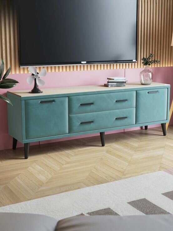 Тумба ТВ интерьерная 1,6 Пай 56х160х39см бирюза/мдф клен кремовый