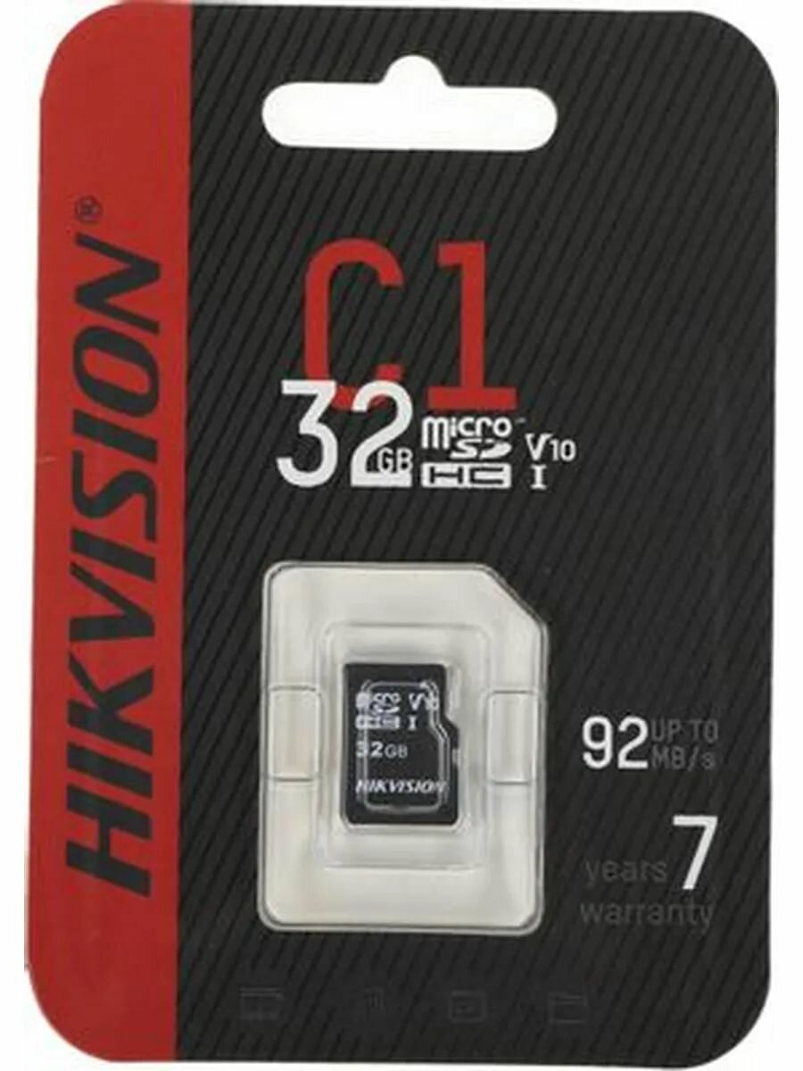 Карта памяти HIKVISION C1 (ZAZ01X00/OD) microSDHC 32 Гб - UHS-I U1, Class 10, запись - 15 МБ/с, чтение - 92 МБ/с