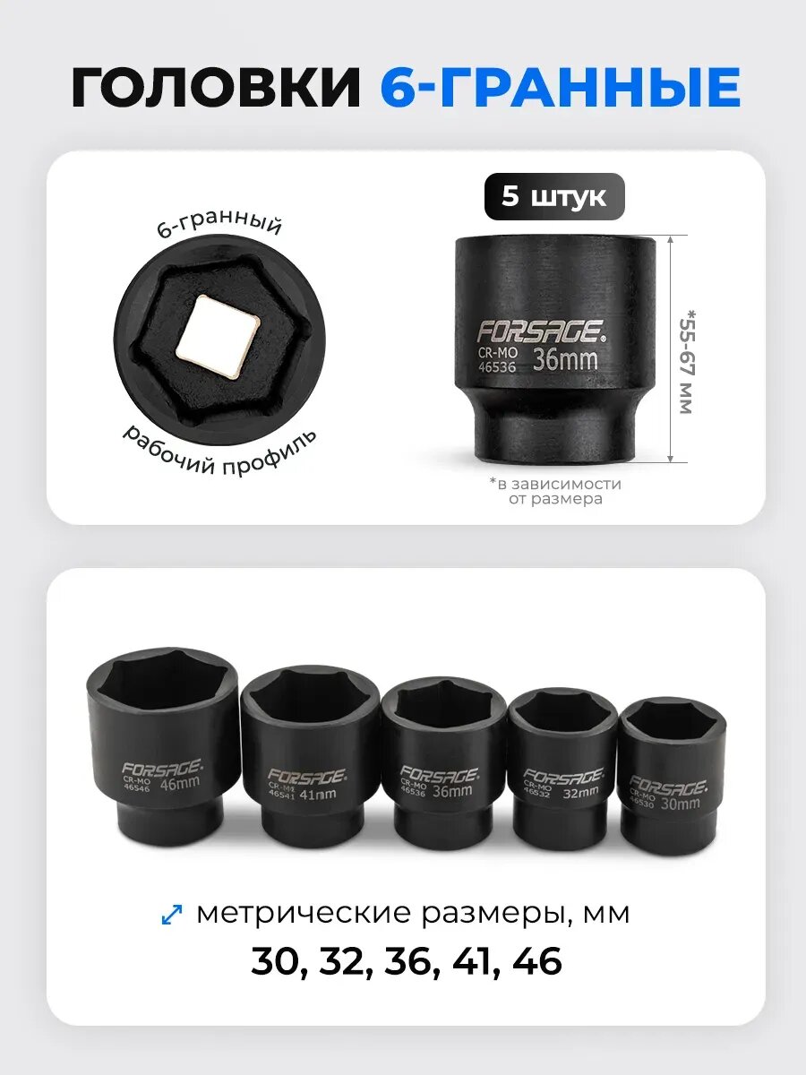 Набор ударных торцевых головок с воротком 6 предметов