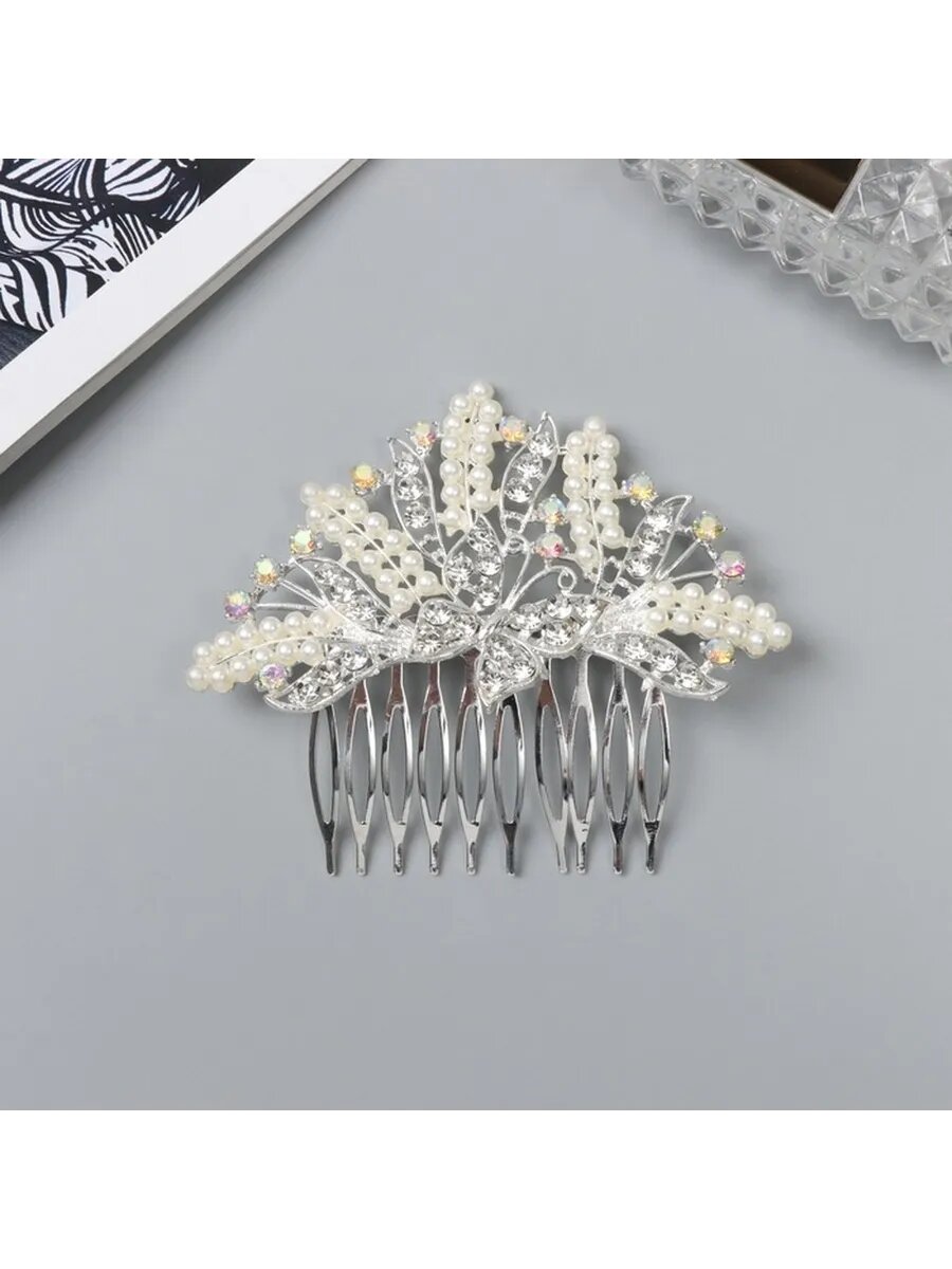 Элегантный серебряный гребень с бабочкой