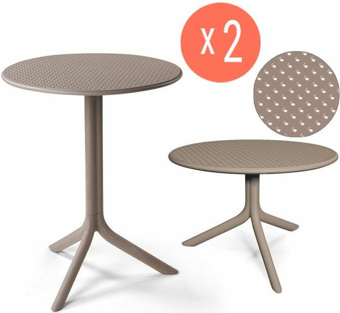 Комплект столов пластиковых садовых NARDI Step + Step Mini, 2 шт, 60 см, круглый, Италия, цвет тортора