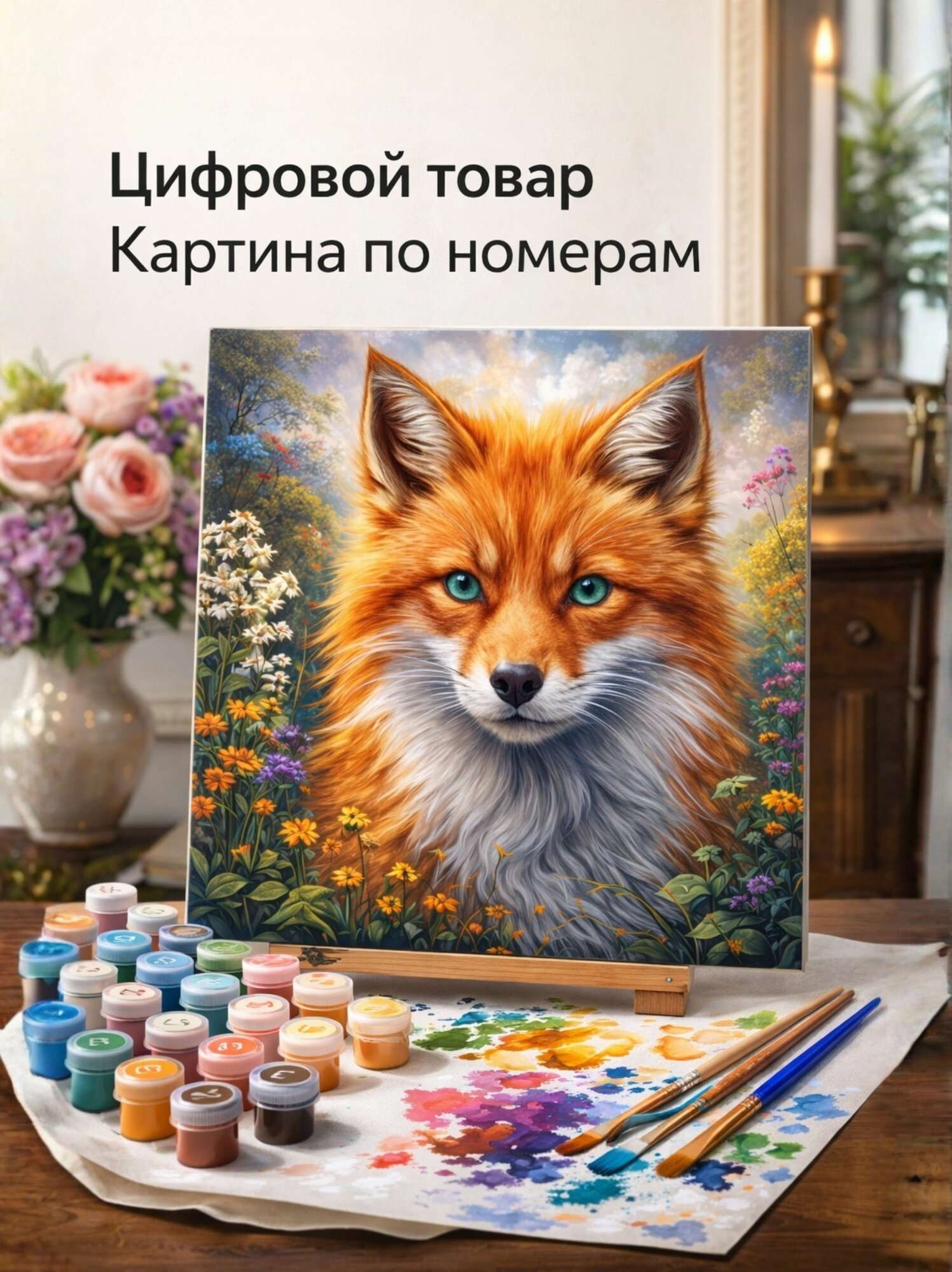 Картина по номерам "Лиса в траве", на холсте, PDF-инструкция