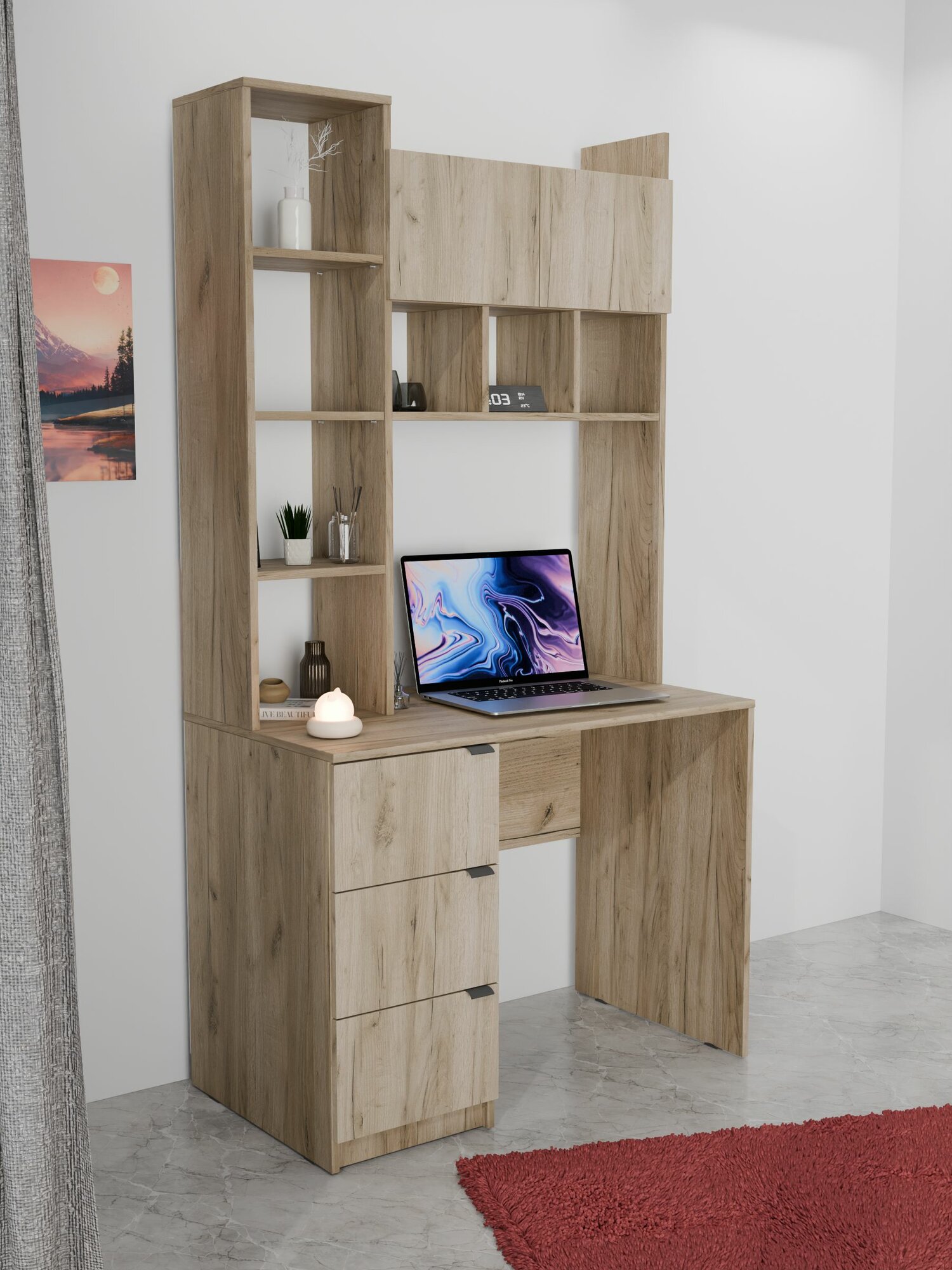 Изумлит Стол письменный с ящиками Тауэр 100х190х54.8 см, дуб крафт серый