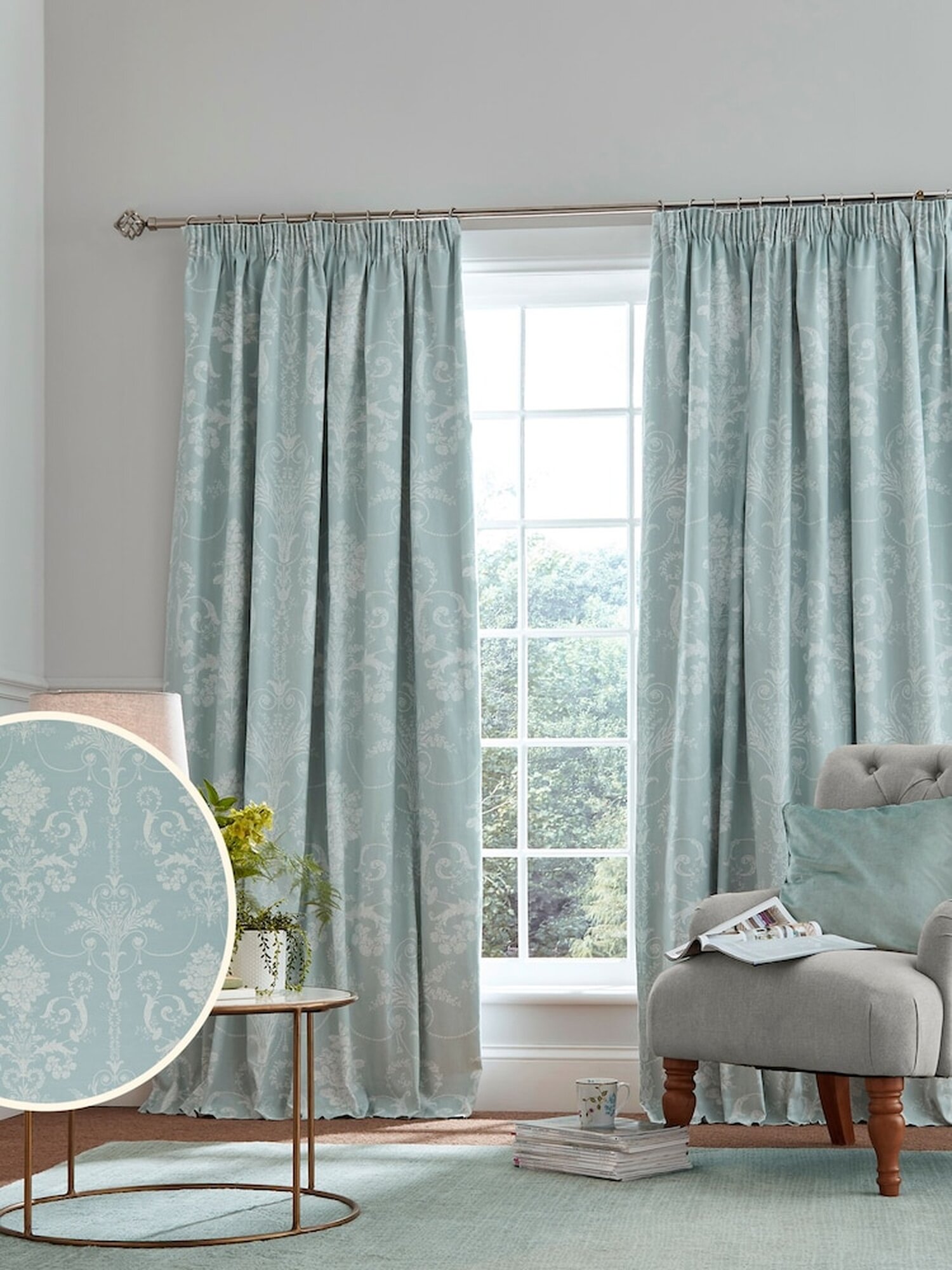 Шторы плотные Laura Ashley Josette с подкладкой, размер 112х183 см, цвет зеленовато-голубой, 266-587_1