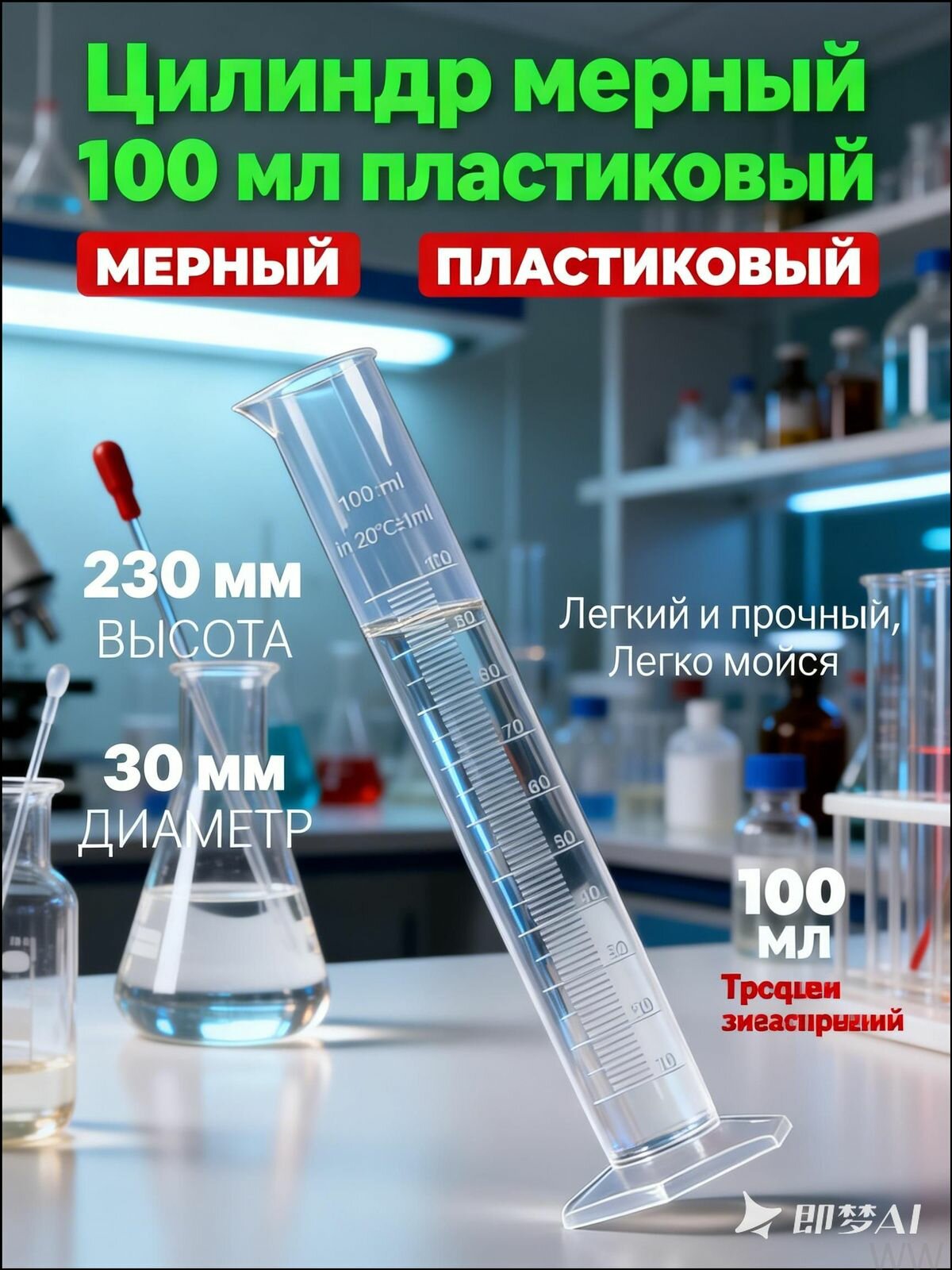 Емкость мерная стеклянная (цилиндр, колба, мензурка), 100 мл