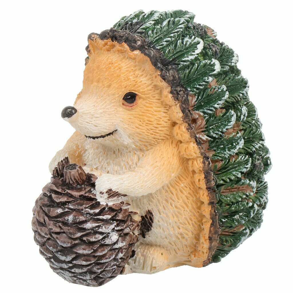 Декоративная фигурка Еж с шишкой 7.5х7 см, интерьерная статуэтка из полистоуна для дома и сада, сувенир в подарок
