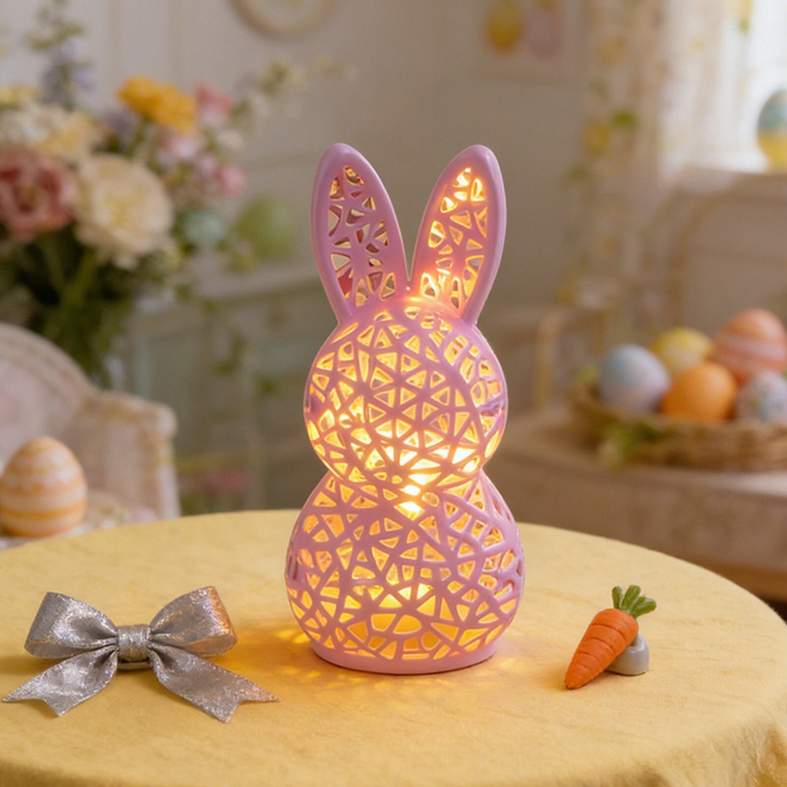 Светодиодная 3D-печать подвесная лампа в виде кролика для Пасхи фиолетовая