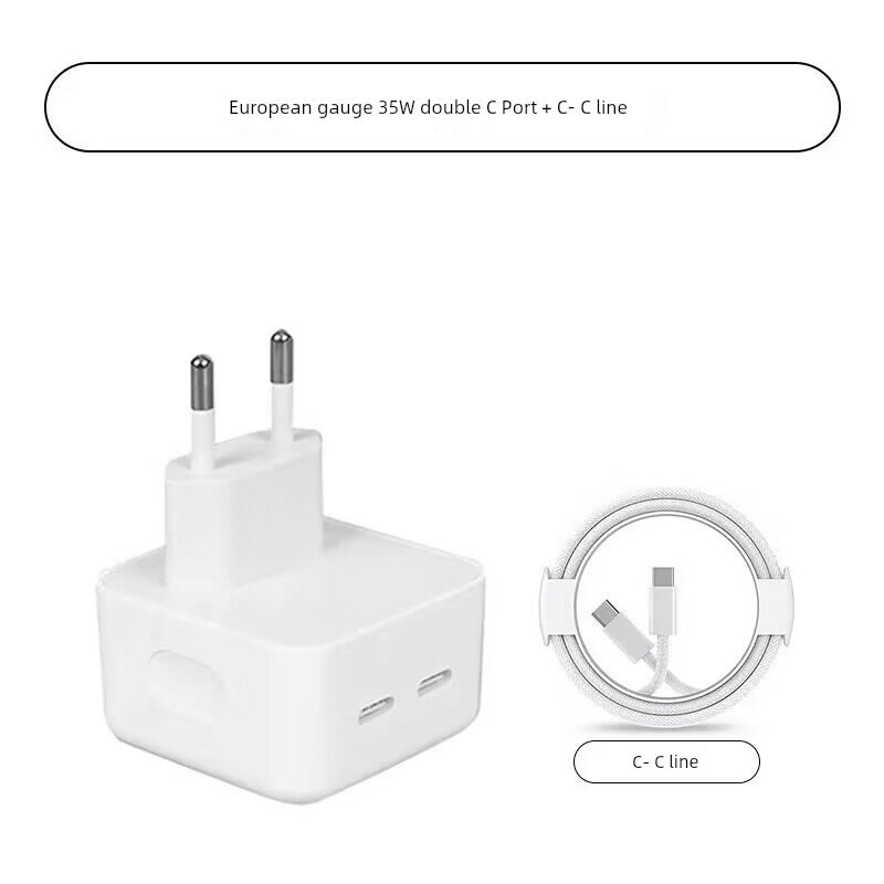 Европейский стандарт EU 35 Вт быстрая зарядка с двумя портами USB-C и кабелем 2,0 м для Европы и России