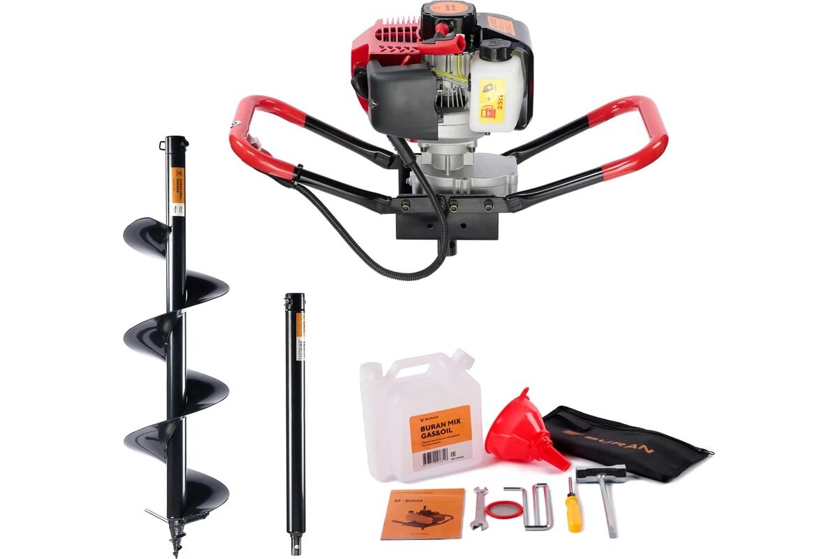 Мотобур BURAN DT-500 со шнеком HARDDRILL 200x800 и удлинителем PLUS-500, комплект S00137