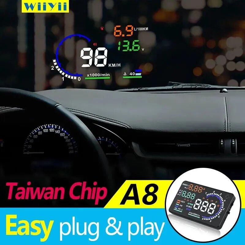 Компьютер бортовой Wiiyii A8 Автомобильный HUD дисплей Head Up Display Easy plug & play